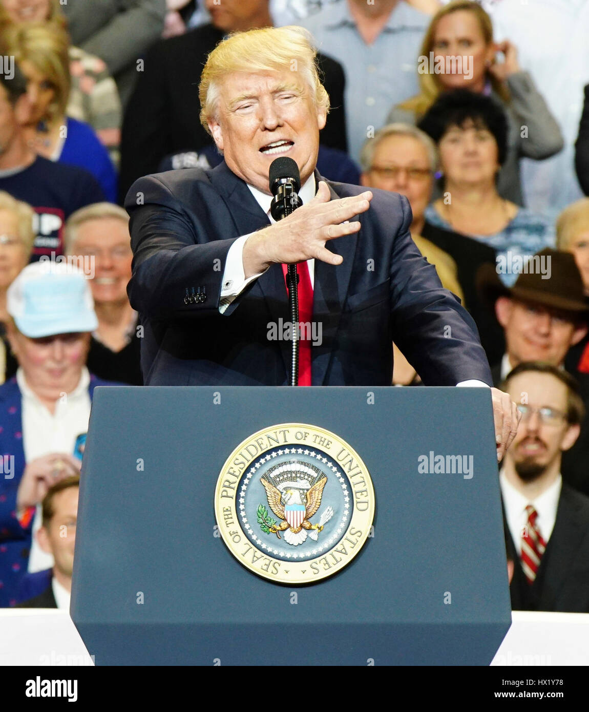 President Donald J Trump speaking during a rally at Louisville ...
