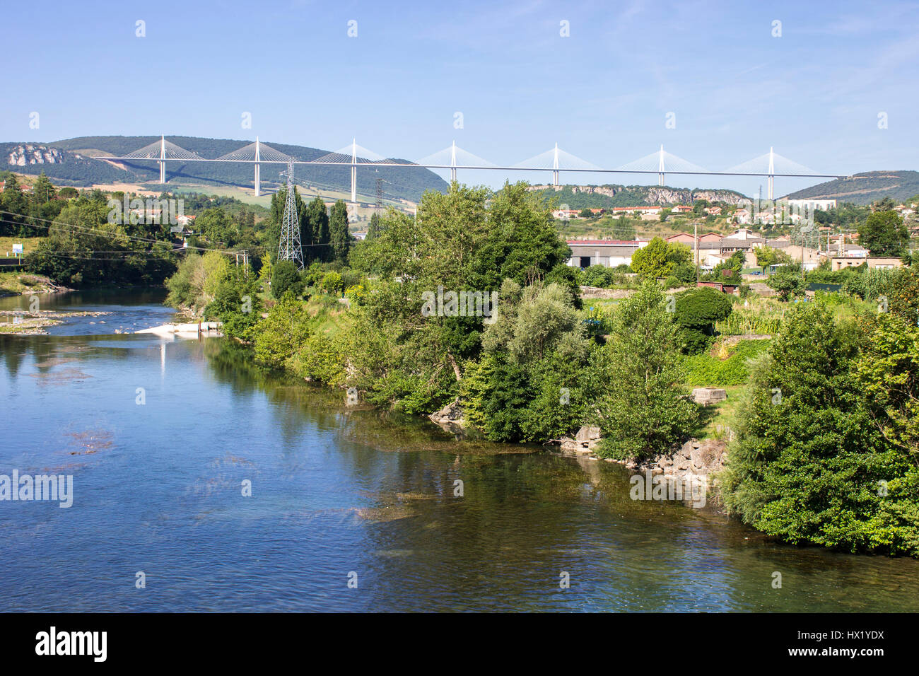 The Millau Viaduct, a cable-stayed bridge that spans the valley of the ...