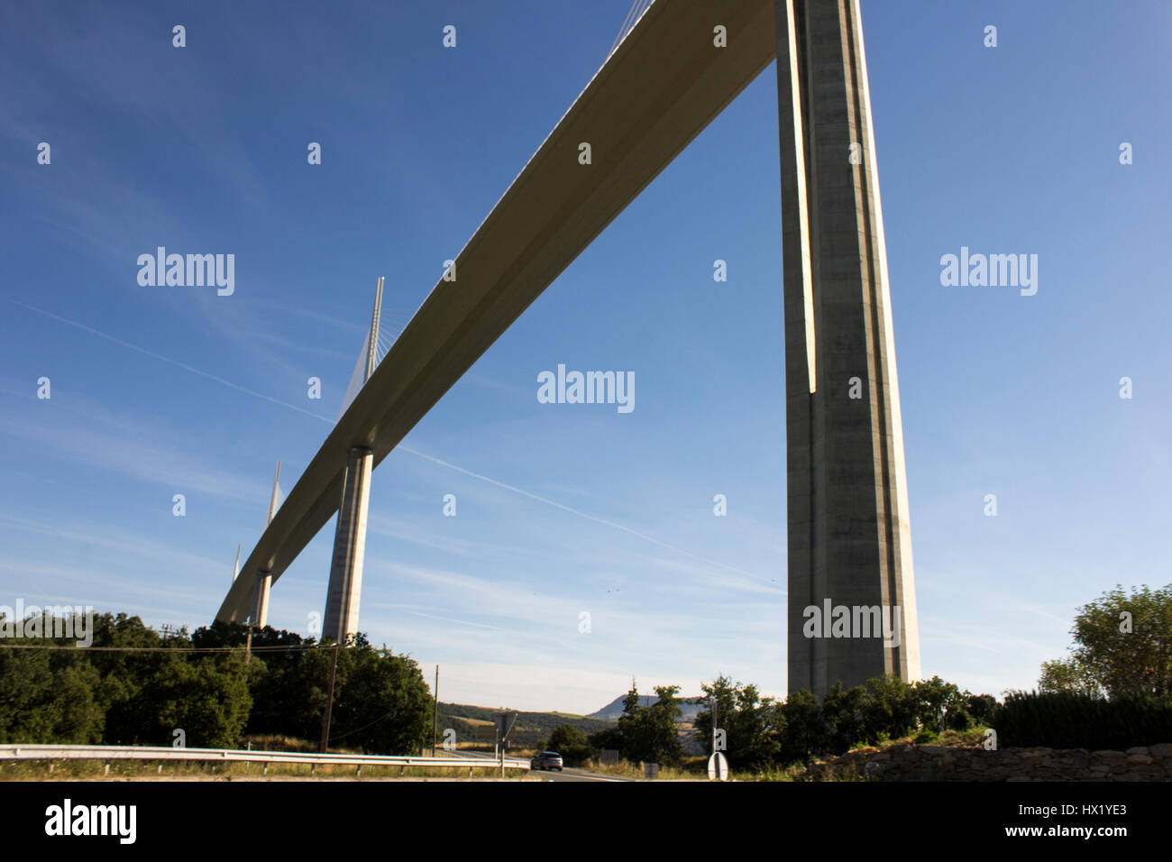 The Millau Viaduct, a cable-stayed bridge that spans the valley of the ...