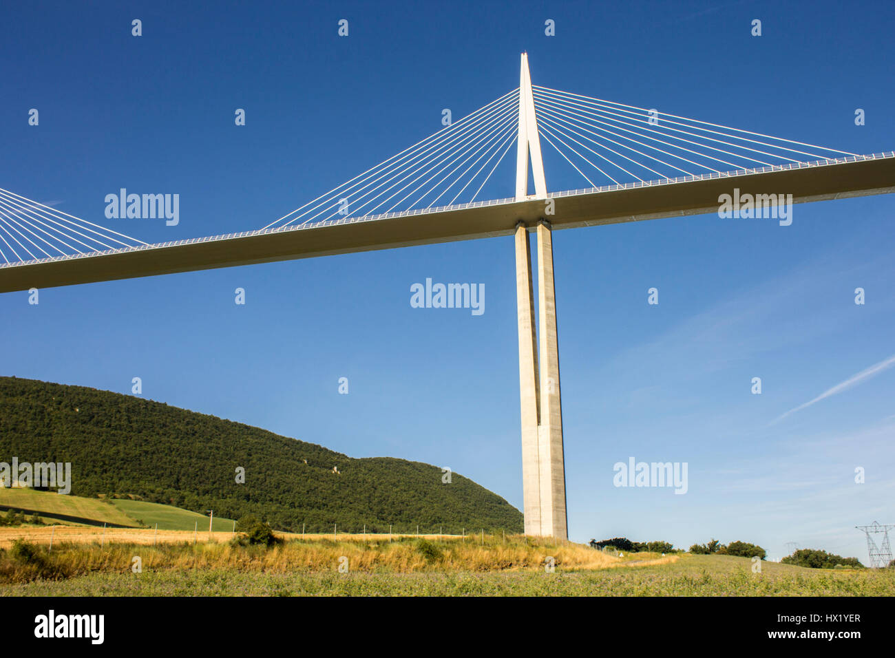 The Millau Viaduct, a cable-stayed bridge that spans the valley of the ...