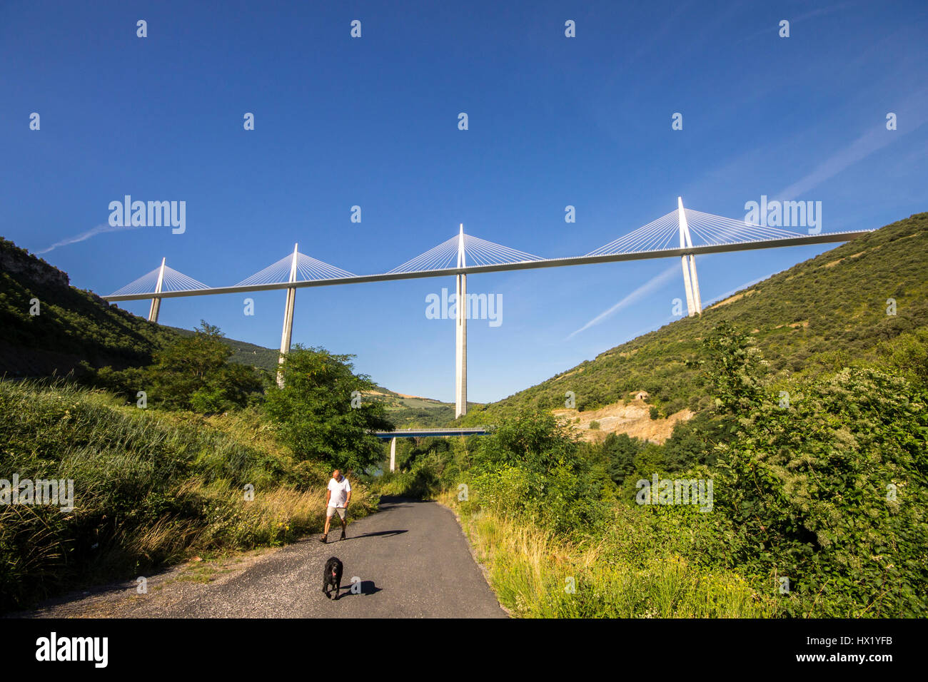 The Millau Viaduct, a cable-stayed bridge that spans the valley of the ...