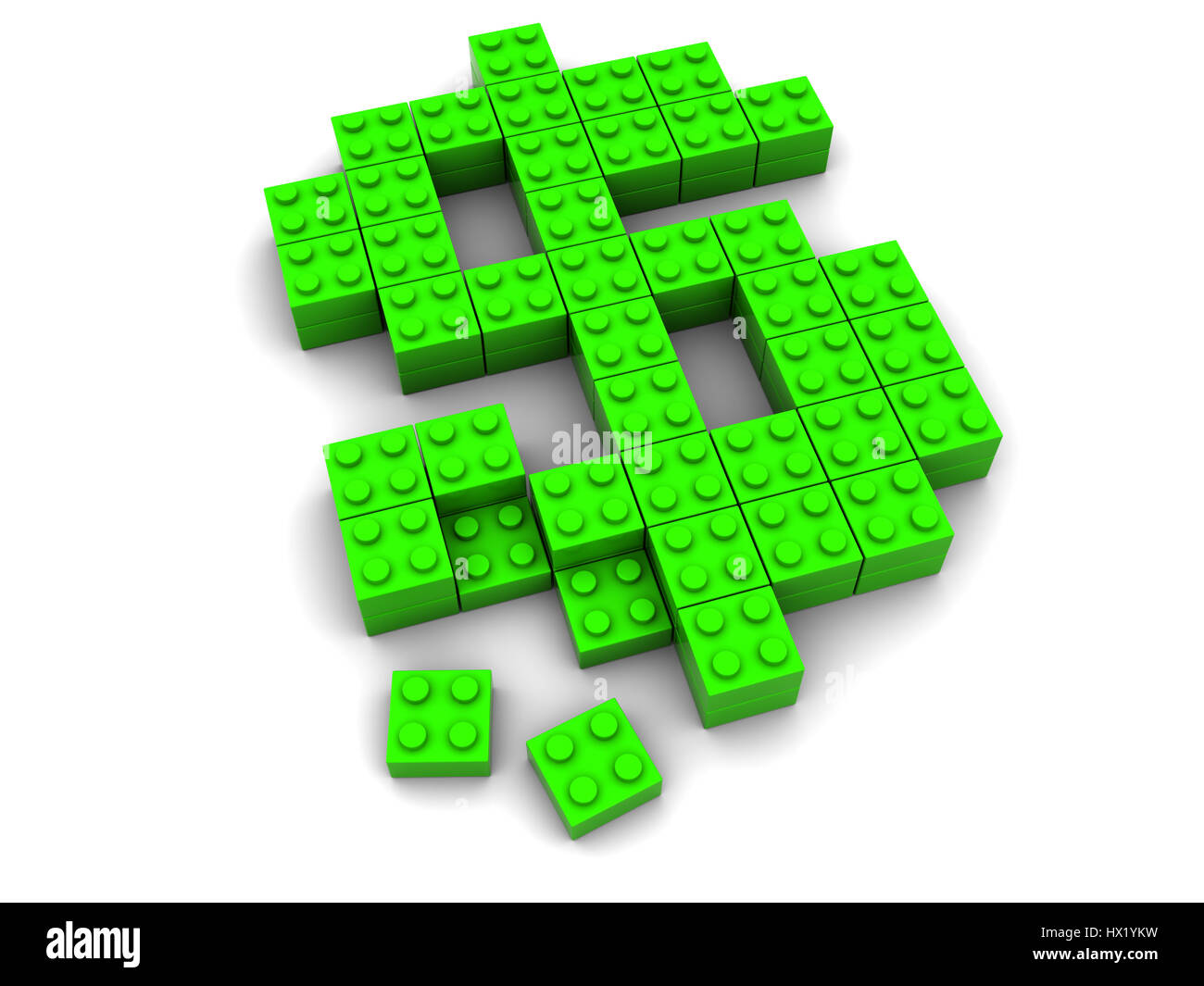 3d illustration of dollar sign builded from blocks, over white ...
