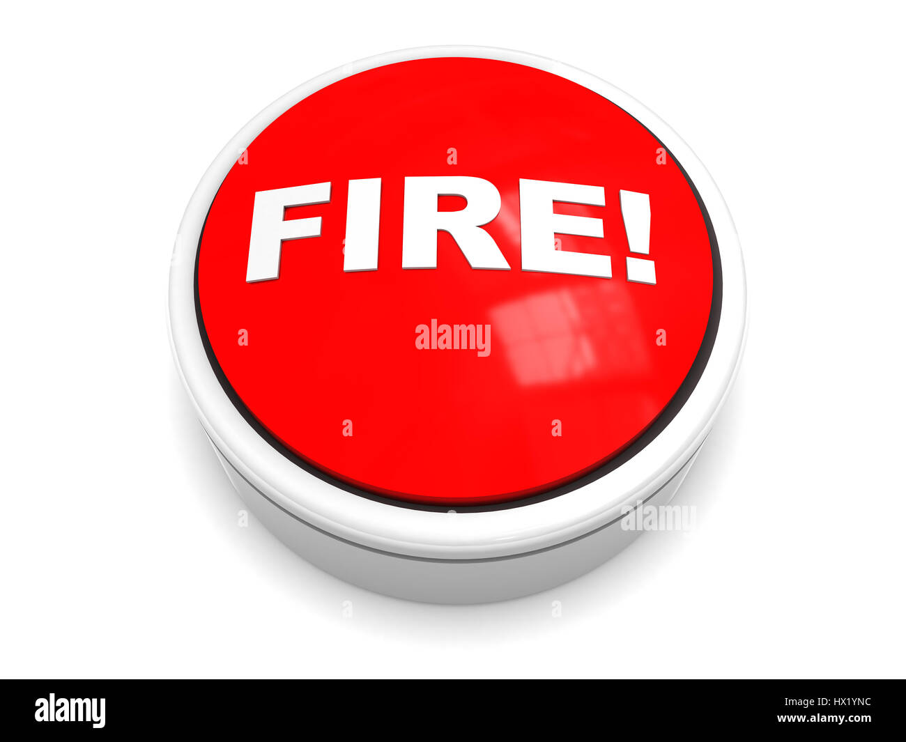 3d illustration of red button with 'fire!' caption Stock Photo - Alamy