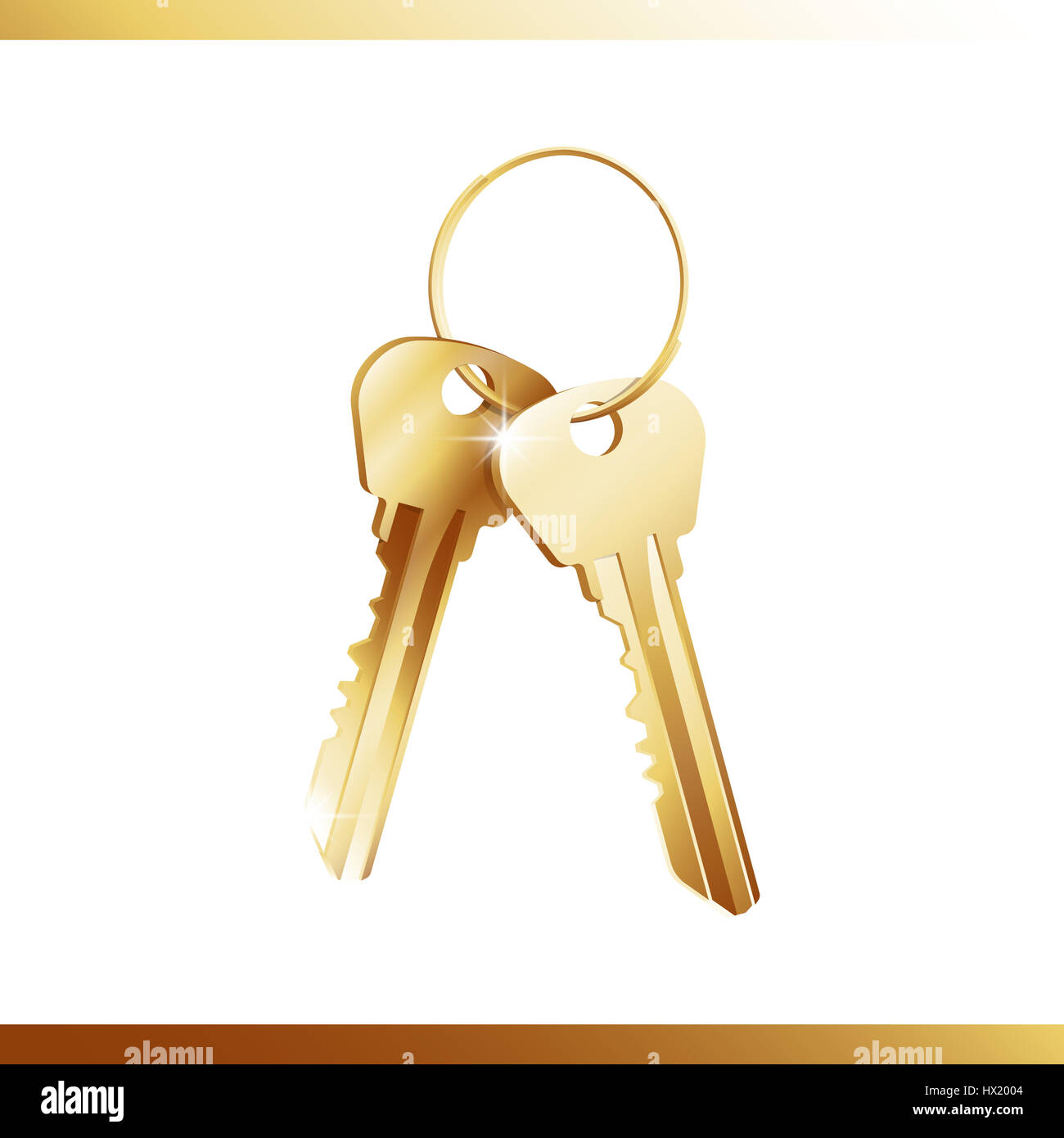 Golden bunch of keys isolated over white background Stock Photo - Alamy