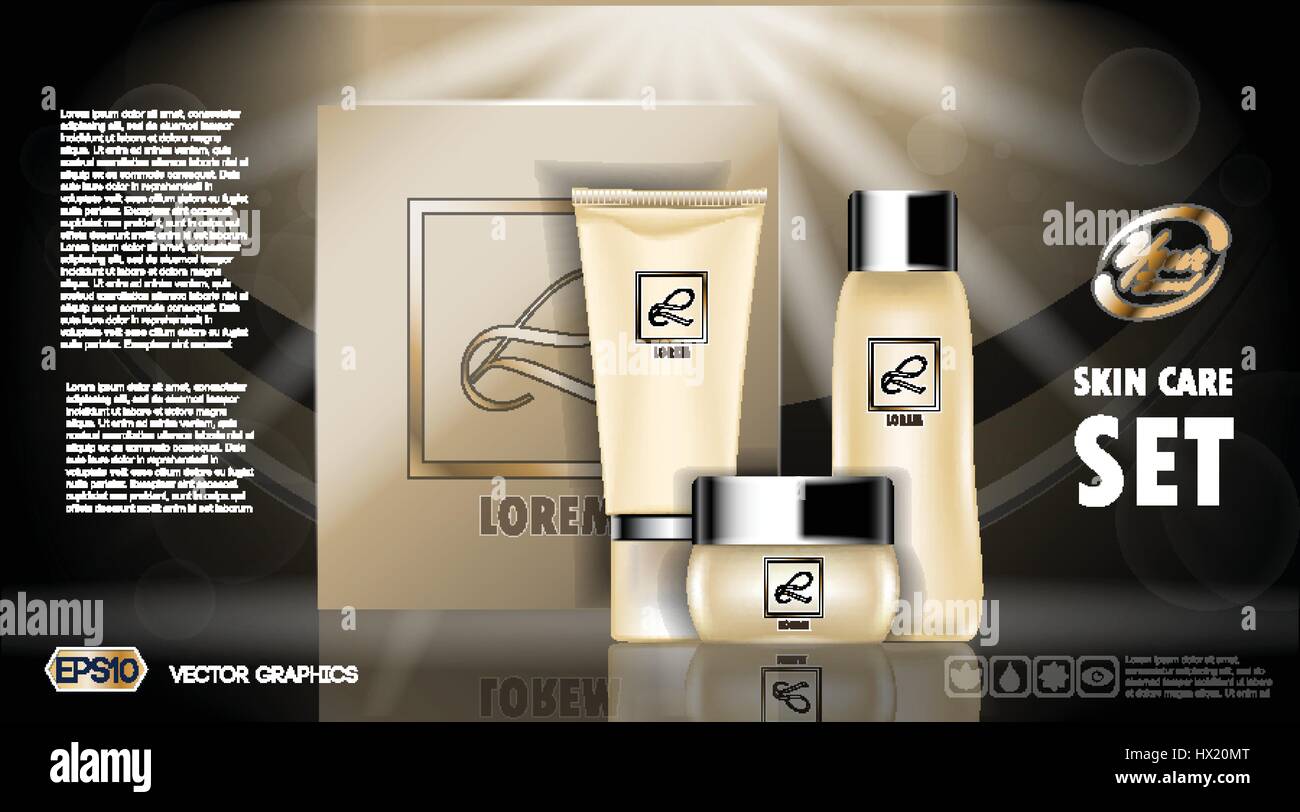 Digital vector yellow skin care cream and lotion cosmetic container set ...