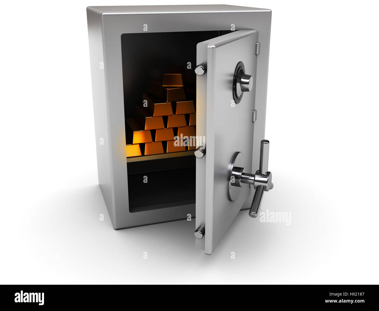 3d illustration of steel safe with golden bricks inside Stock Photo - Alamy