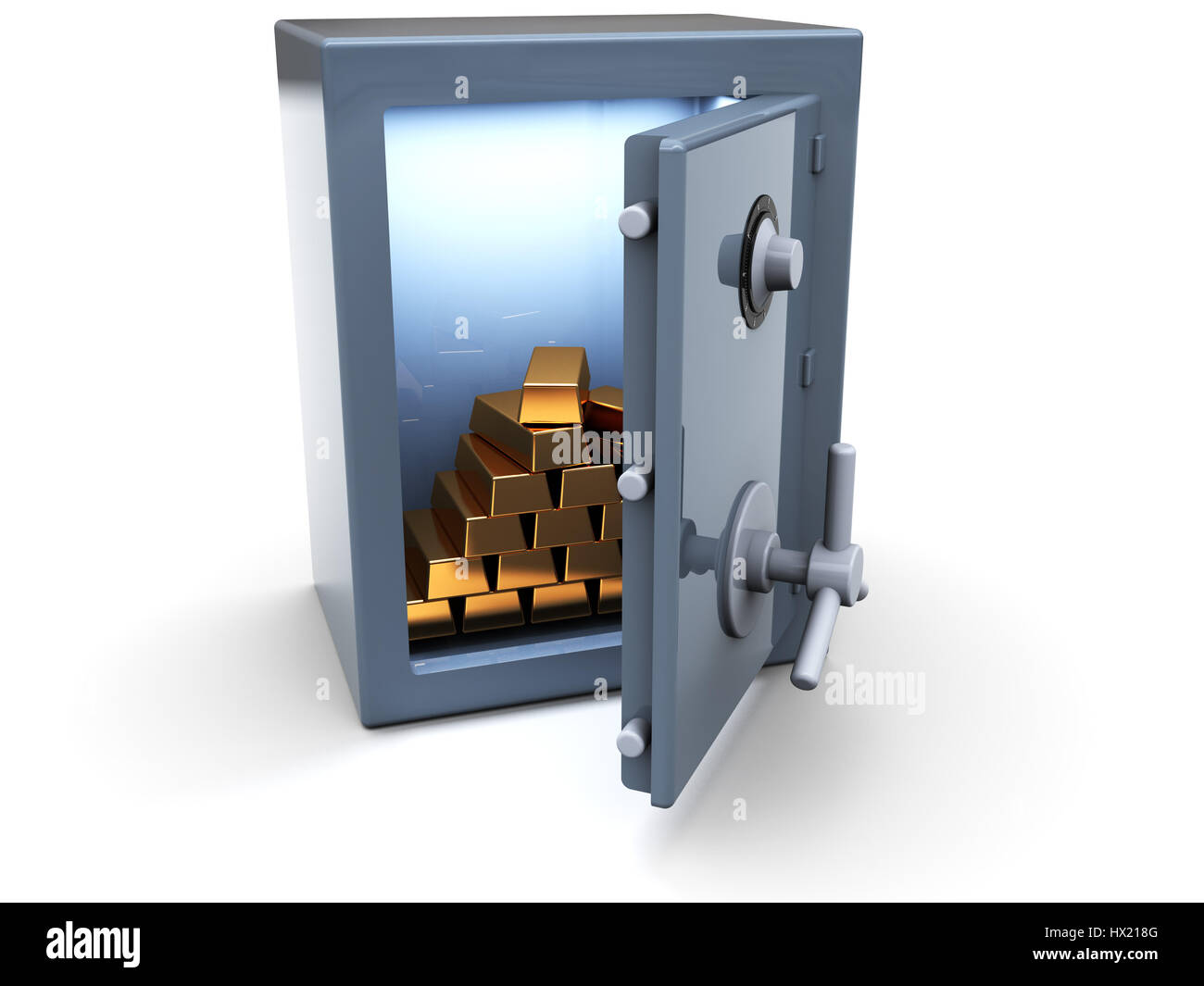 3d illustration of steel safe with gold bricks inside Stock Photo - Alamy