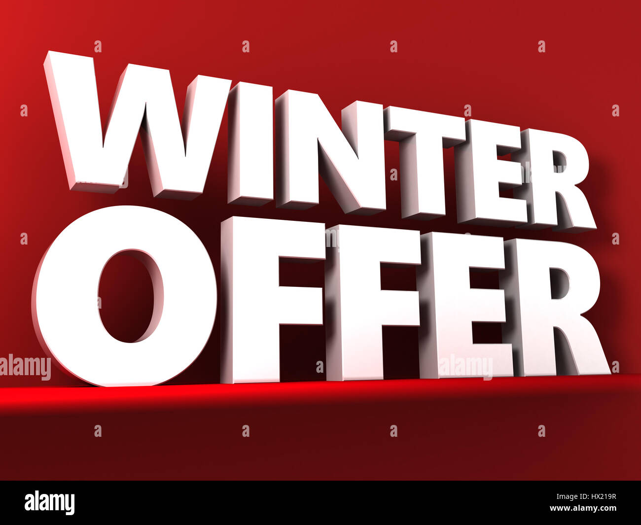 3d illustration of winter offer text over red background Stock Photo ...