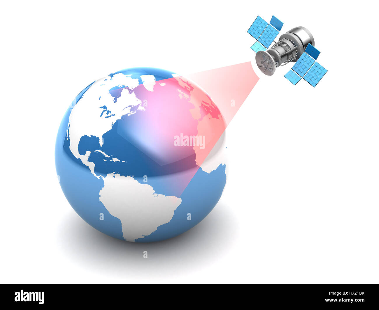 3d illustration of satellite broadcasting and earth globe, over white ...