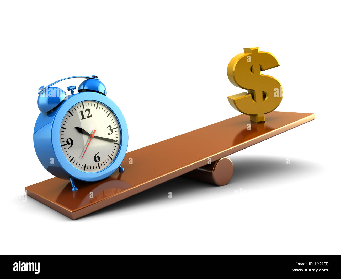 abstract 3d illustration of dollar sign and clock on board scale Stock ...