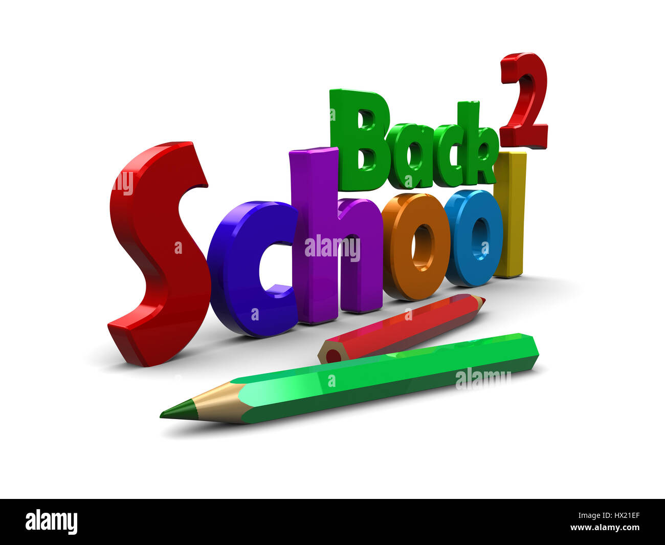 3d illustration of 'back to school' sign with two pencils Stock Photo ...