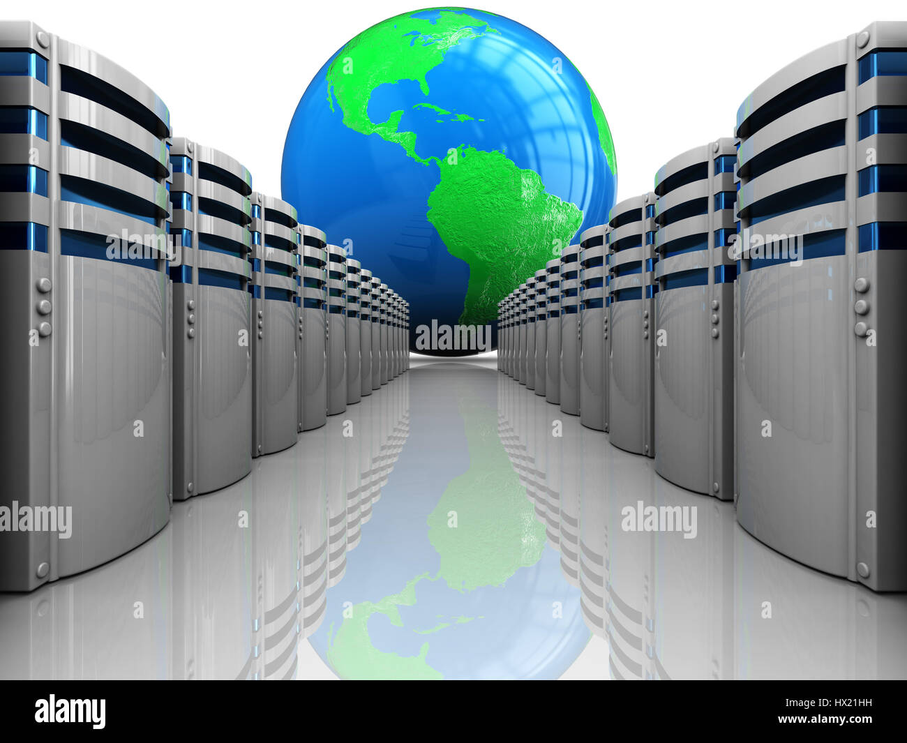 abstract 3d illustration of servers computers row and earth globe Stock ...