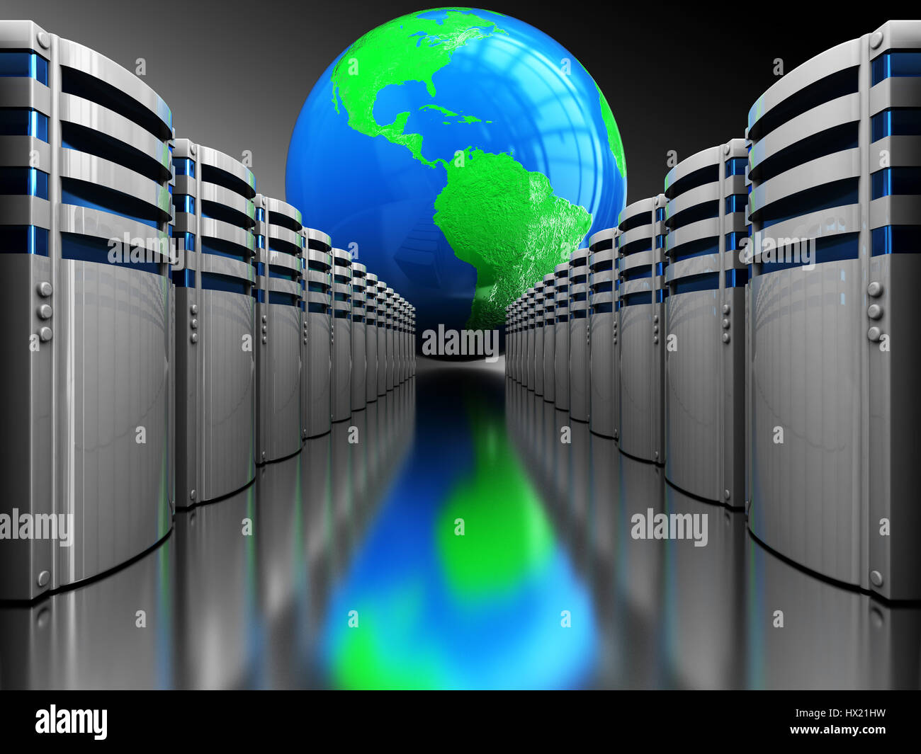 abstract 3d illustration of server computers and earth globe, internet ...