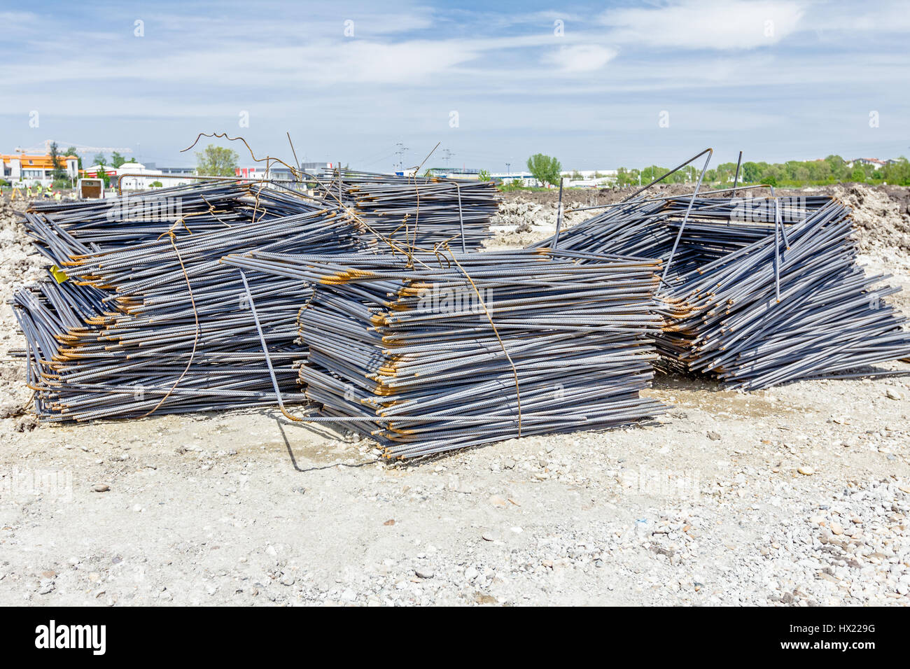 Steel bars stacked for construction, classified by the bending shape at ...