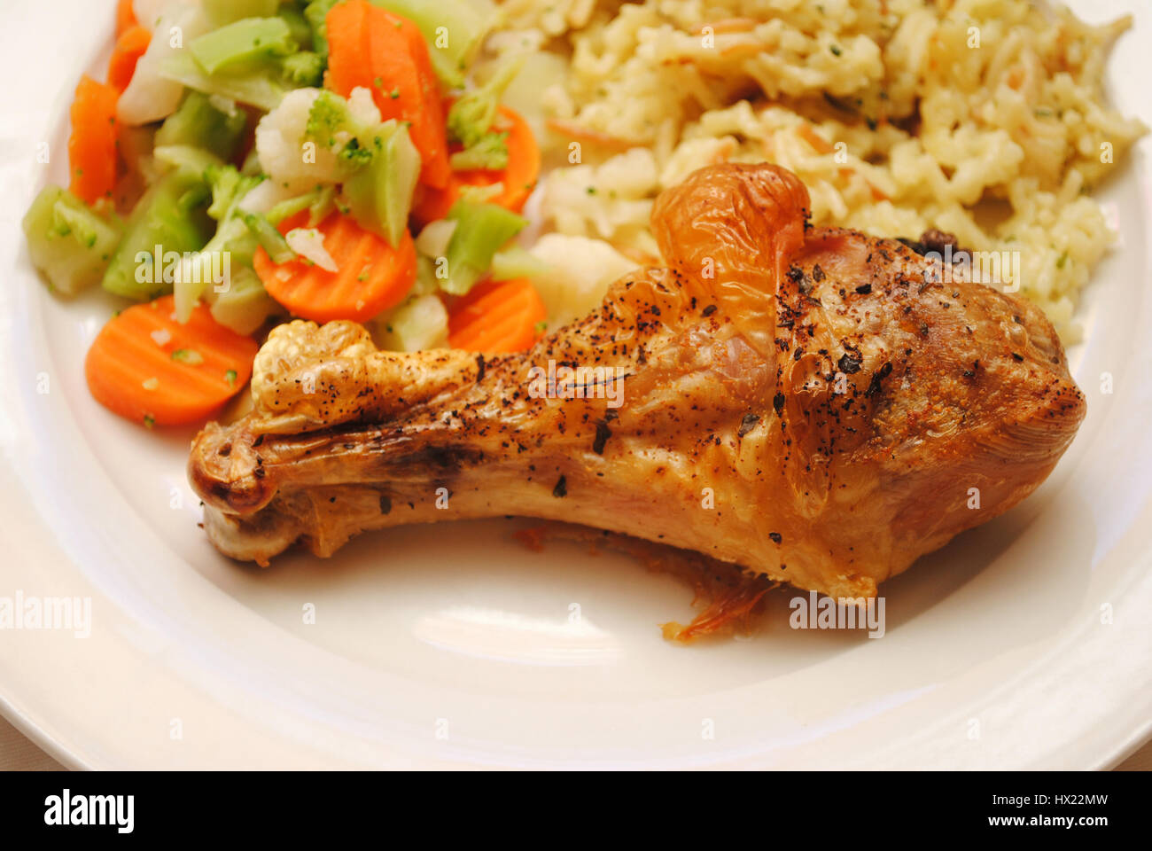 Roasted Chicken Leg Served on a Plate Stock Photo - Alamy