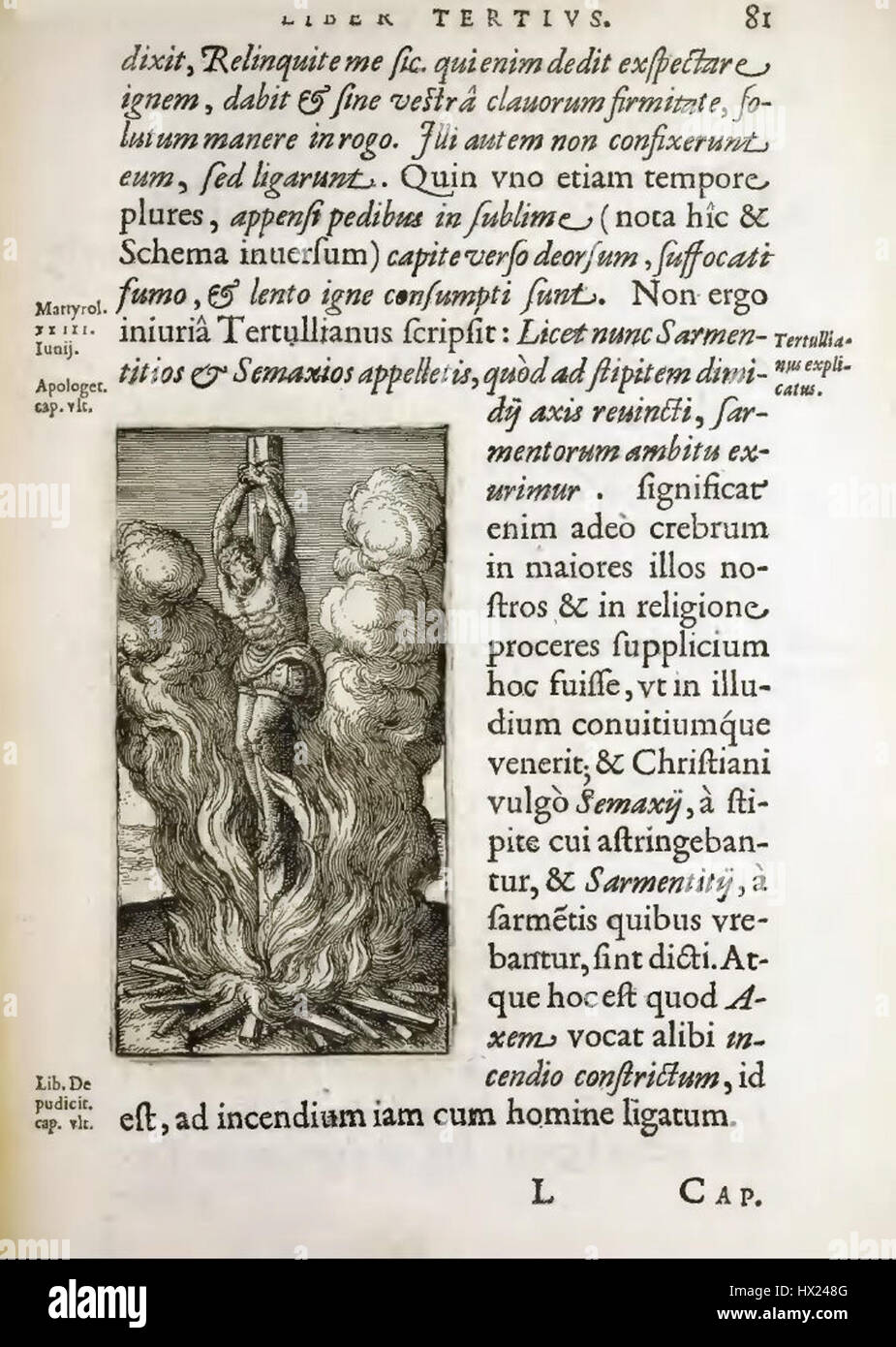 JUSTUS LIPSIUS 1594 De Cruce p 81 Torture stake burnt at Stock Photo ...