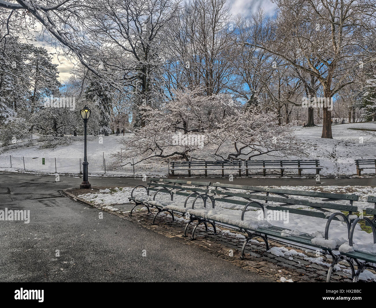 Central Park, New York City after snow storm in late winter Stock Photo ...