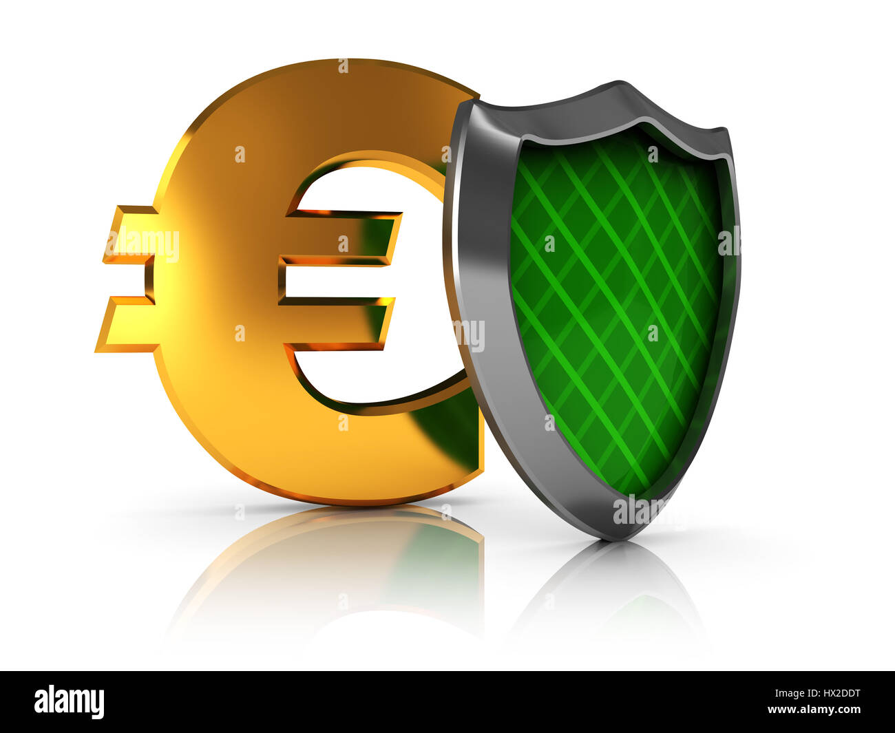 abstract 3d illustration of euro sign and shield, over white background ...