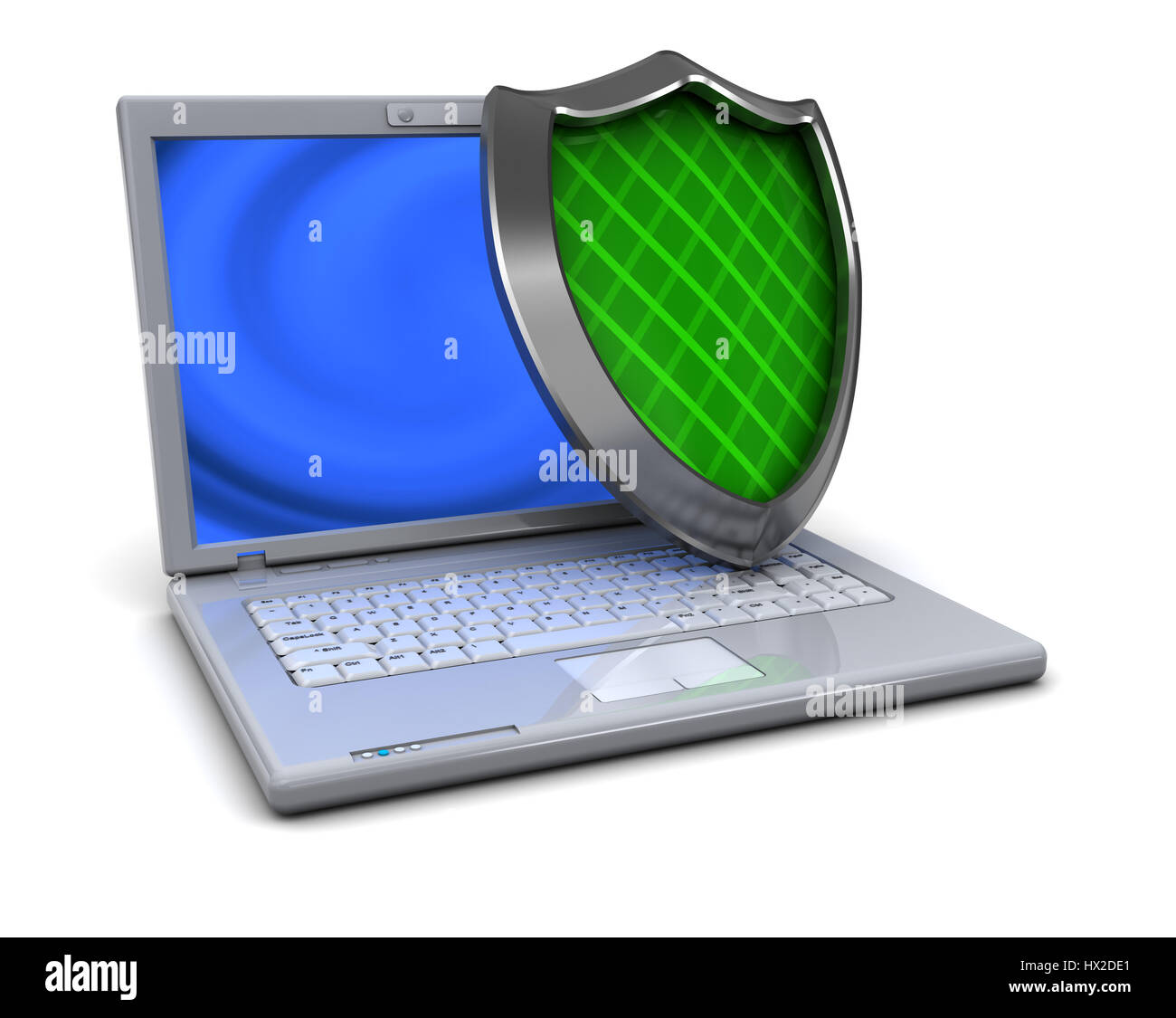 3d illustration of laptop computer protected by shield Stock Photo - Alamy