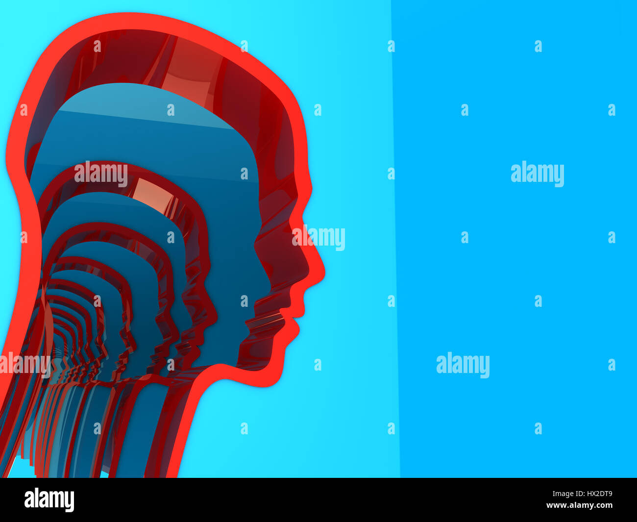 abstract 3d illustration of blue background with head silhouettes Stock ...
