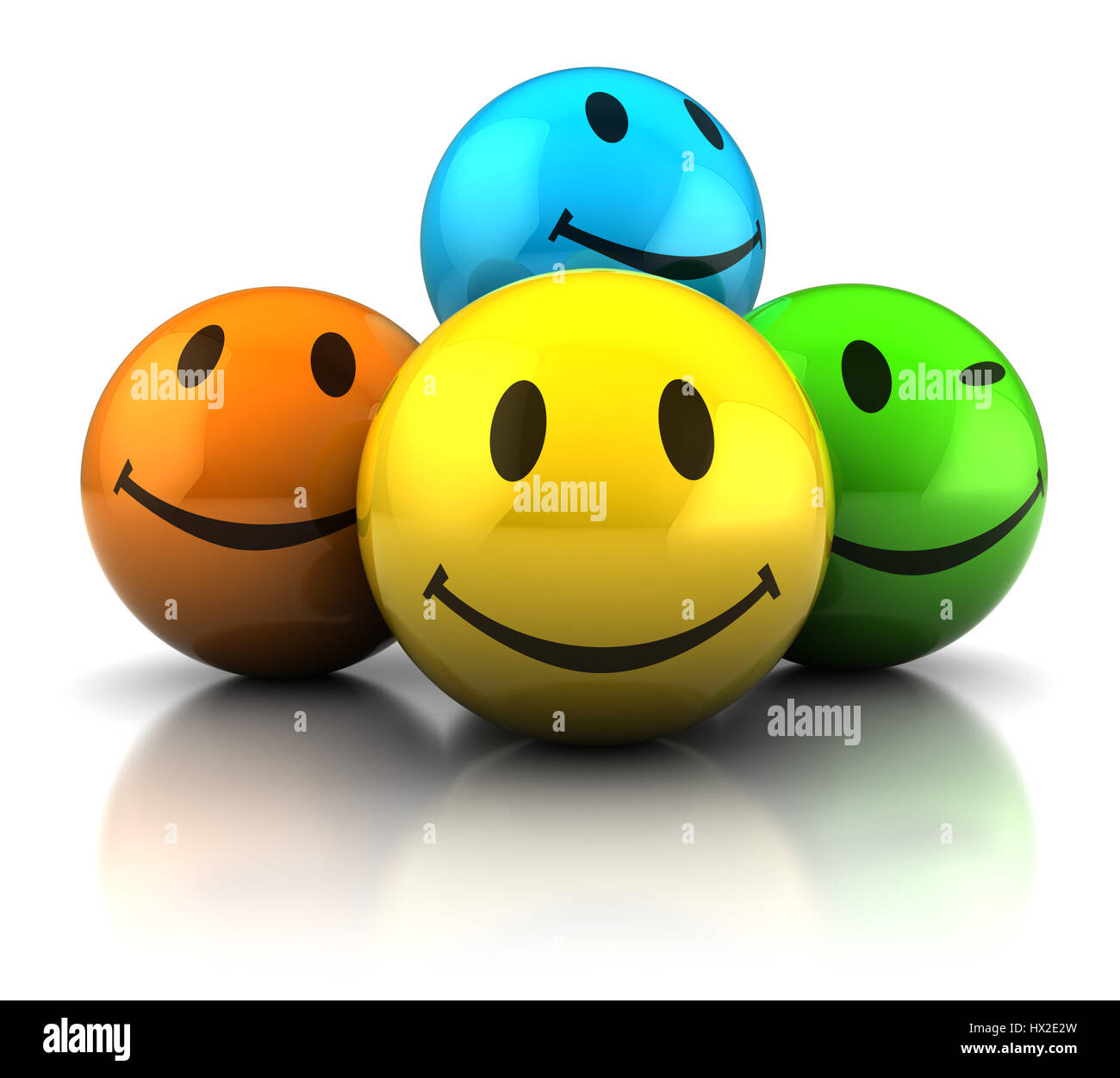 abstract 3d illustration of happy faces icons over white background ...