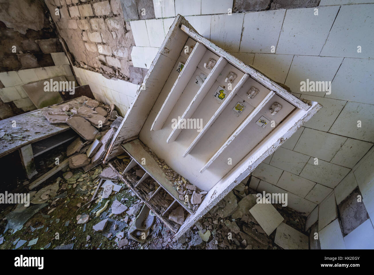 Locker room in nursery school in Skrunda-1 ghost town, former site of ...