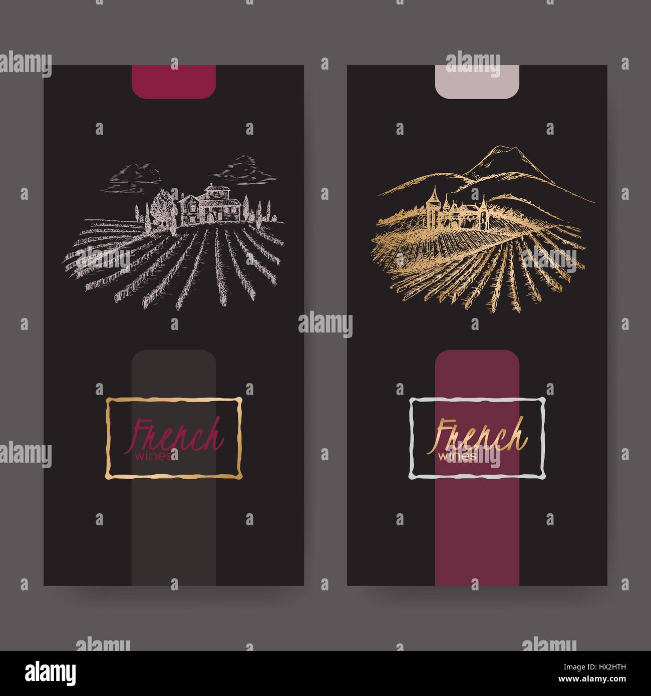 Set of two wine labels with vineyard landscapes Stock Vector Image ...