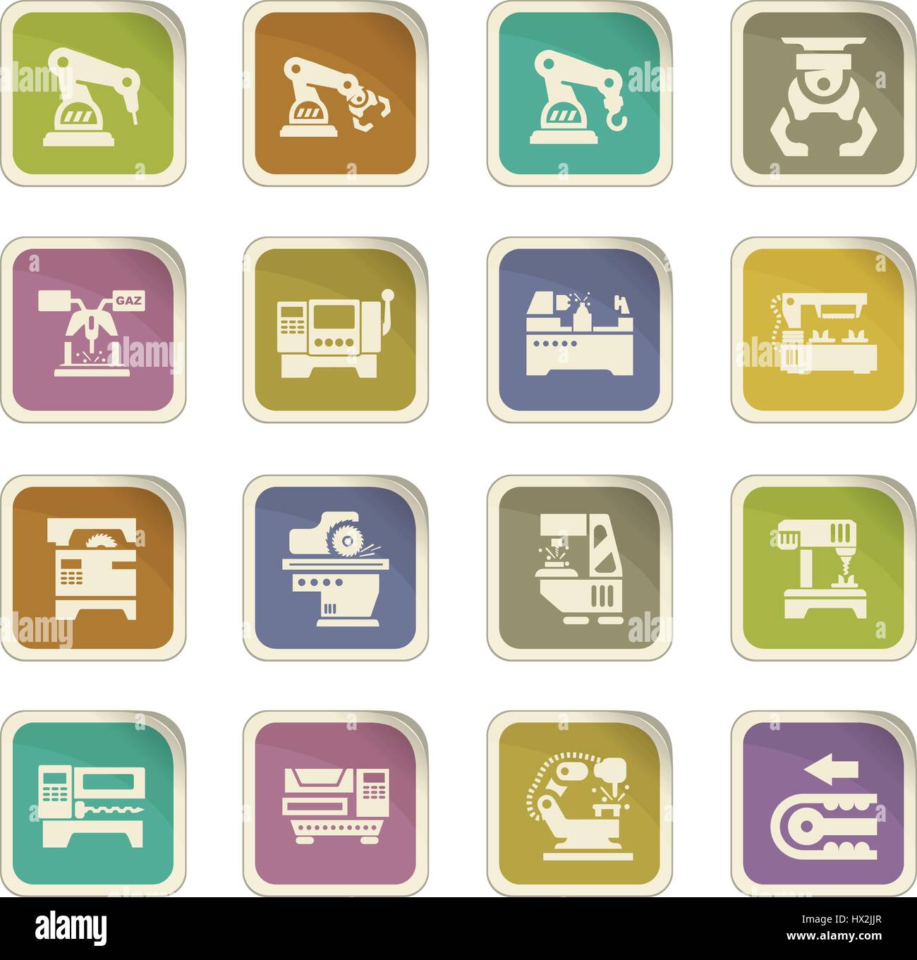 Vector machine tool icons set. Work and factory, production industrial ...