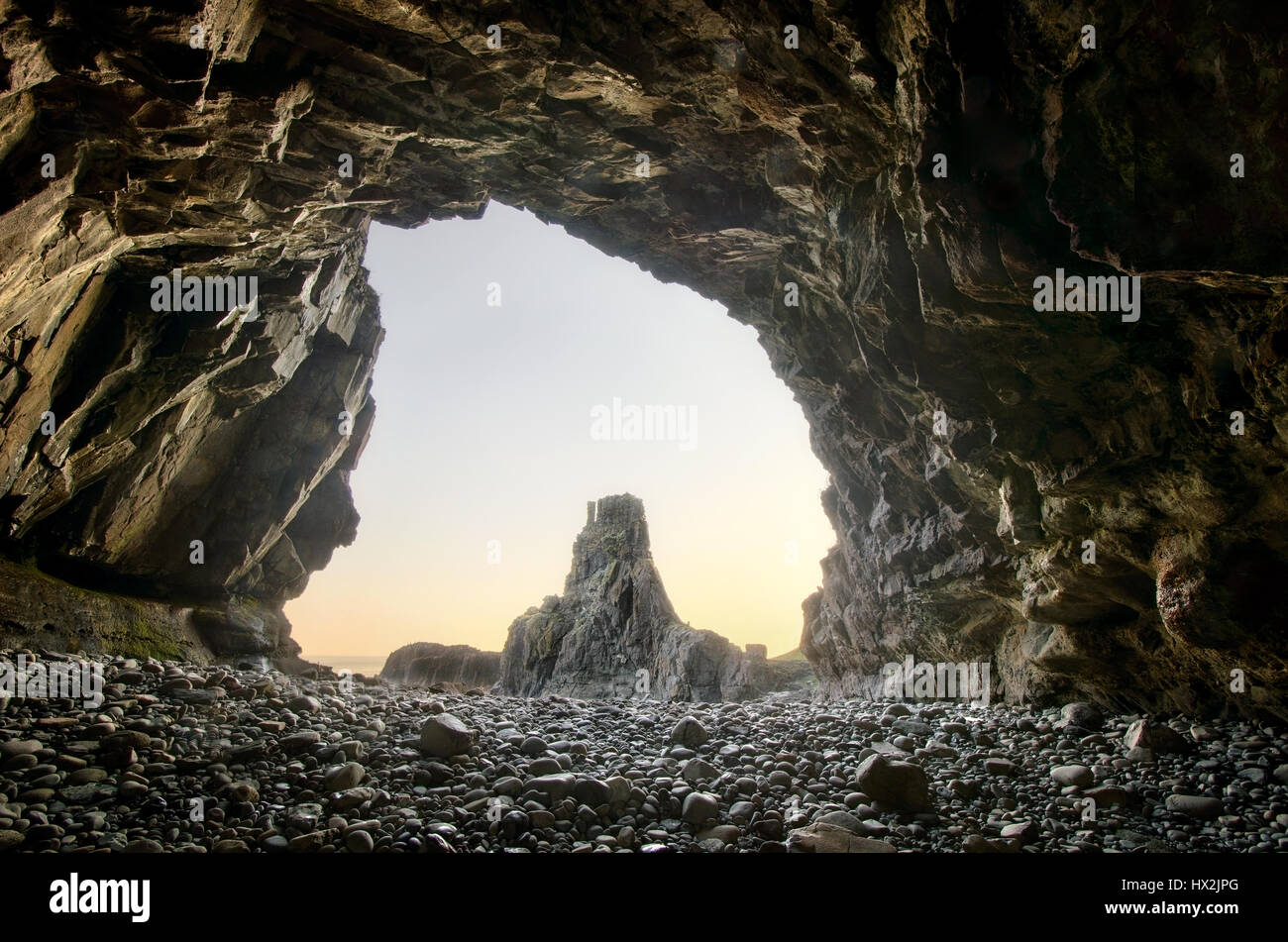 Carsaig Arches rocks formation captured from inside cave, Isle of Mull ...