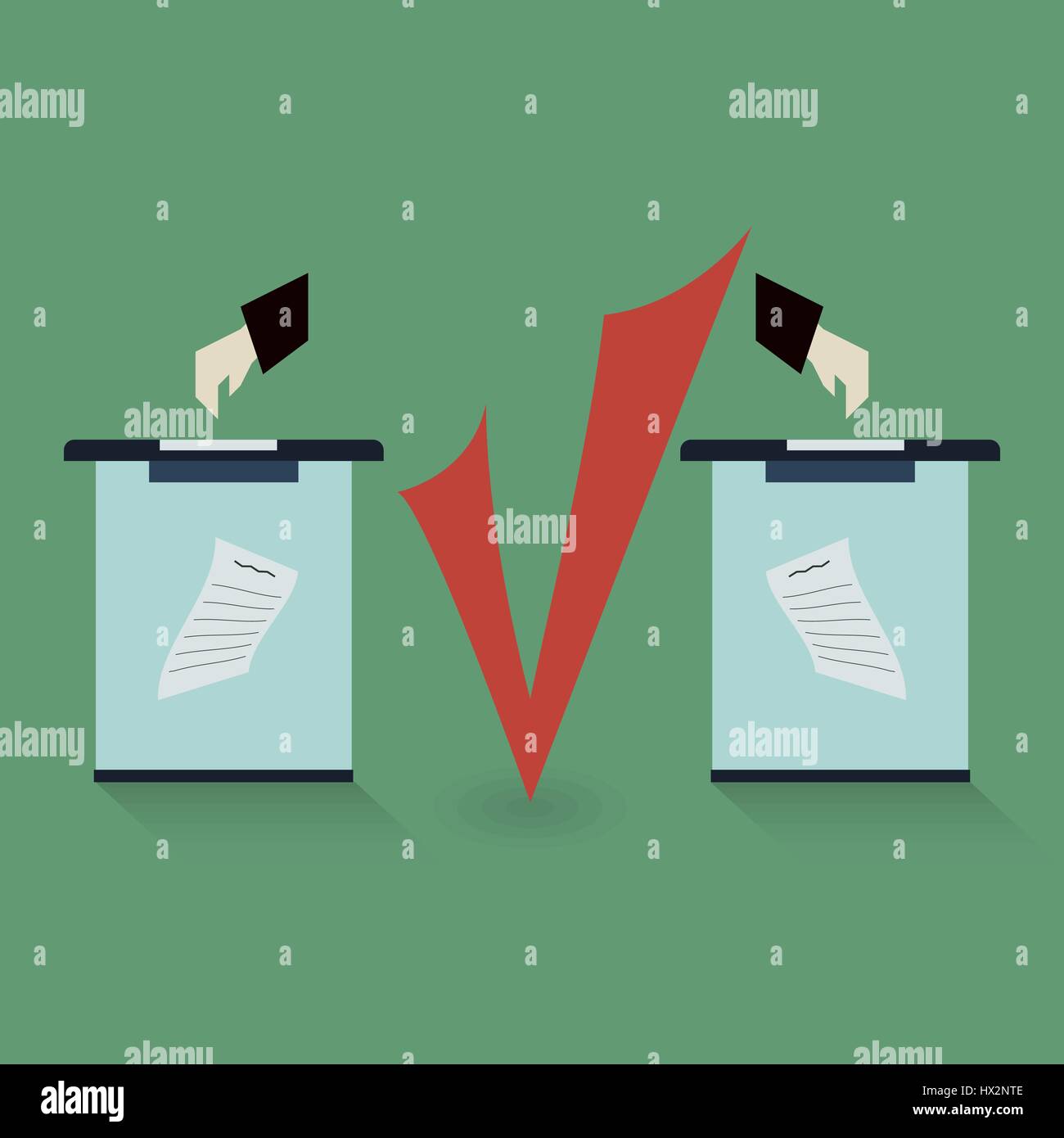 The ballot box, in the center a tick red colors, a hand lowers the ...