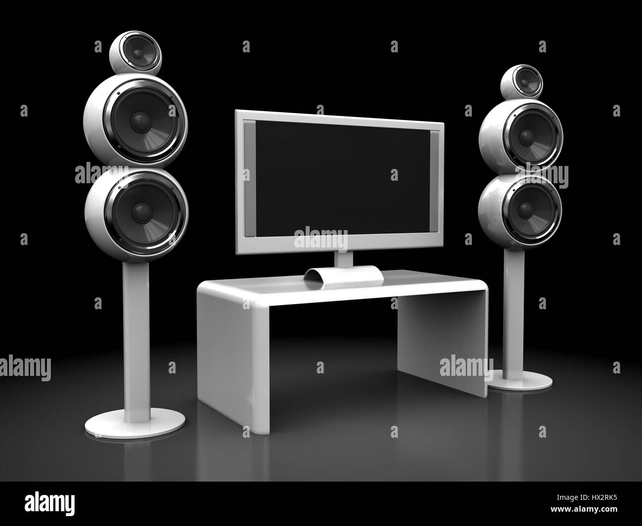 3d illustration of home theater electronics over dark background Stock ...