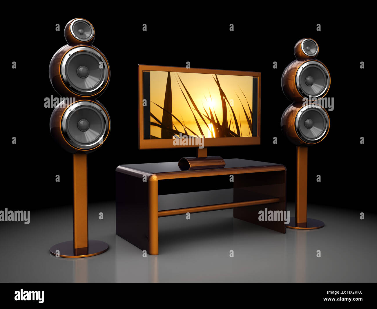 3d illustration of home theater electronics over dark background Stock ...