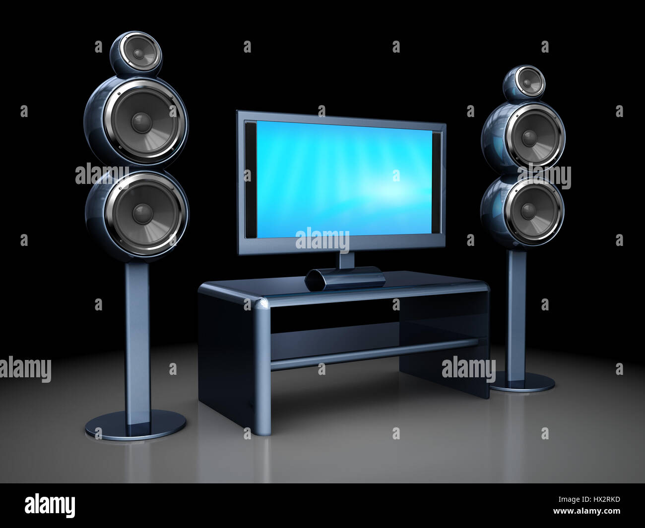 3d illustration of home theater electronics over dark background Stock ...