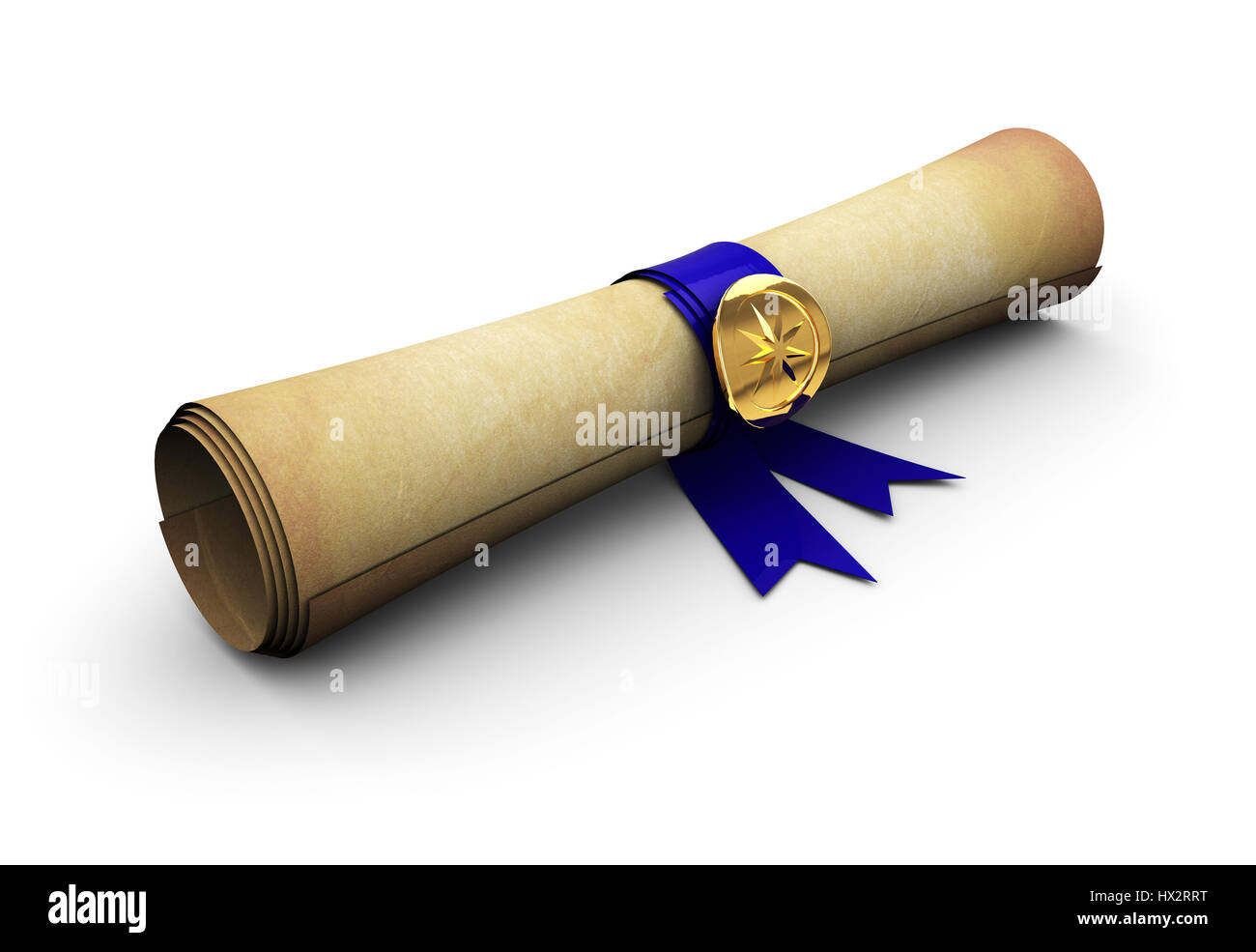 3d illustration of old paper scroll with blue ribbon Stock Photo - Alamy