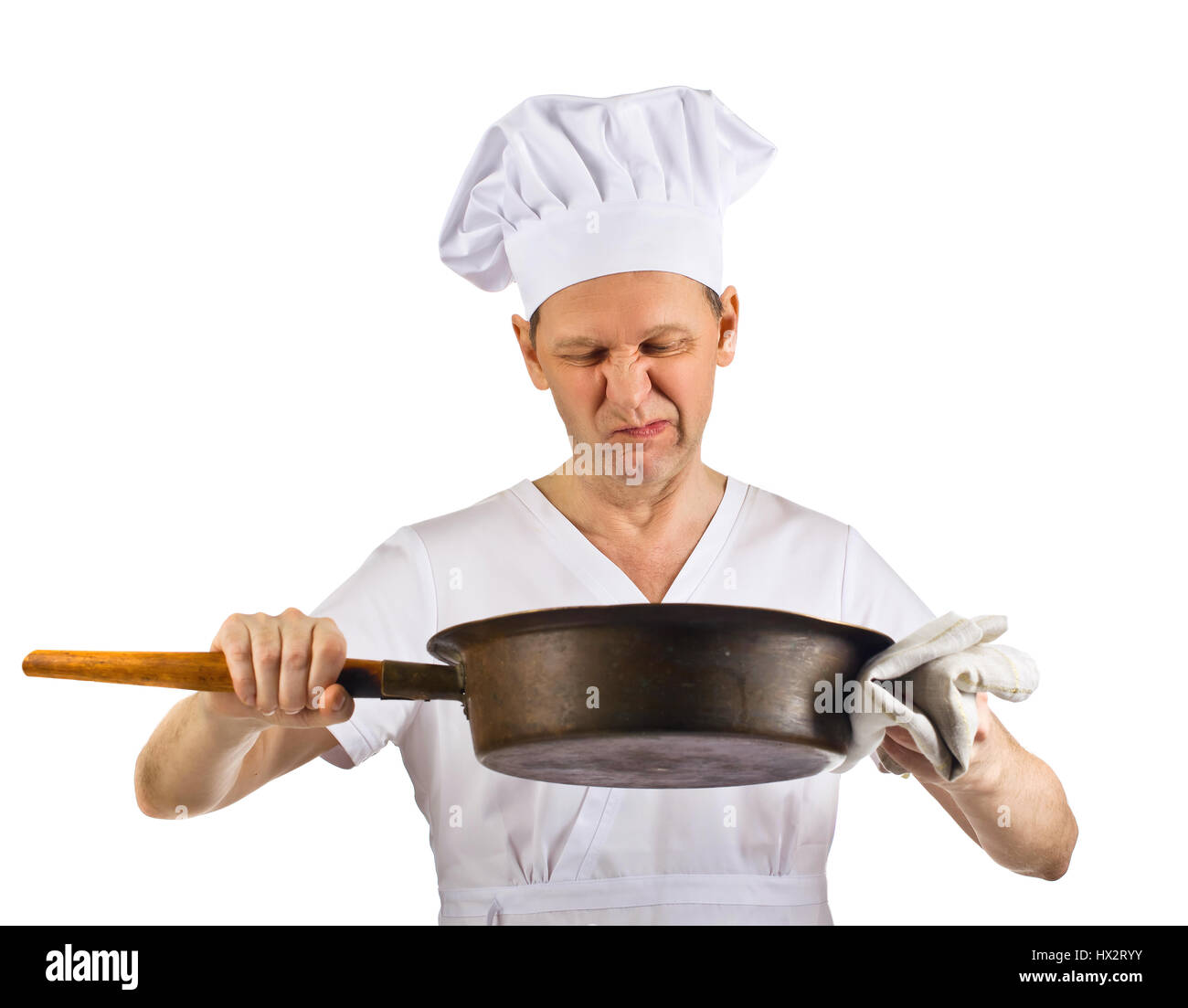 cook with pan isolated on white background Stock Photo - Alamy