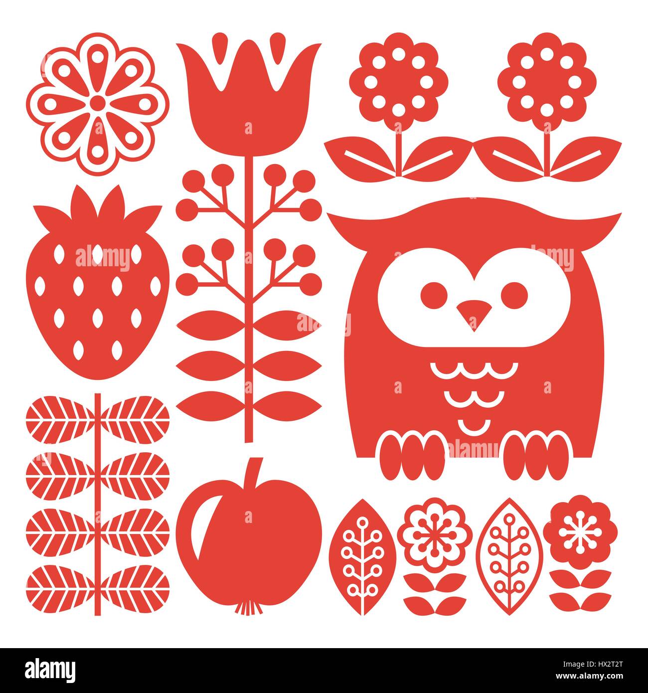 Finnish inspired folk art red pattern - Scandinavian, Nordic style ...