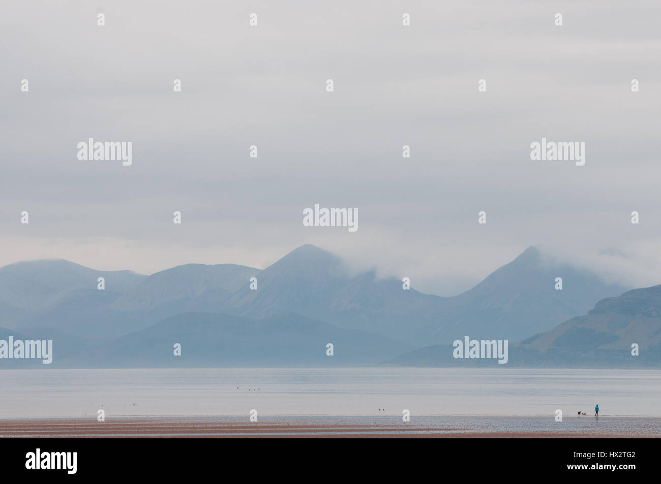 The shell beach at Applecross, Scotland looking across the sea to the ...