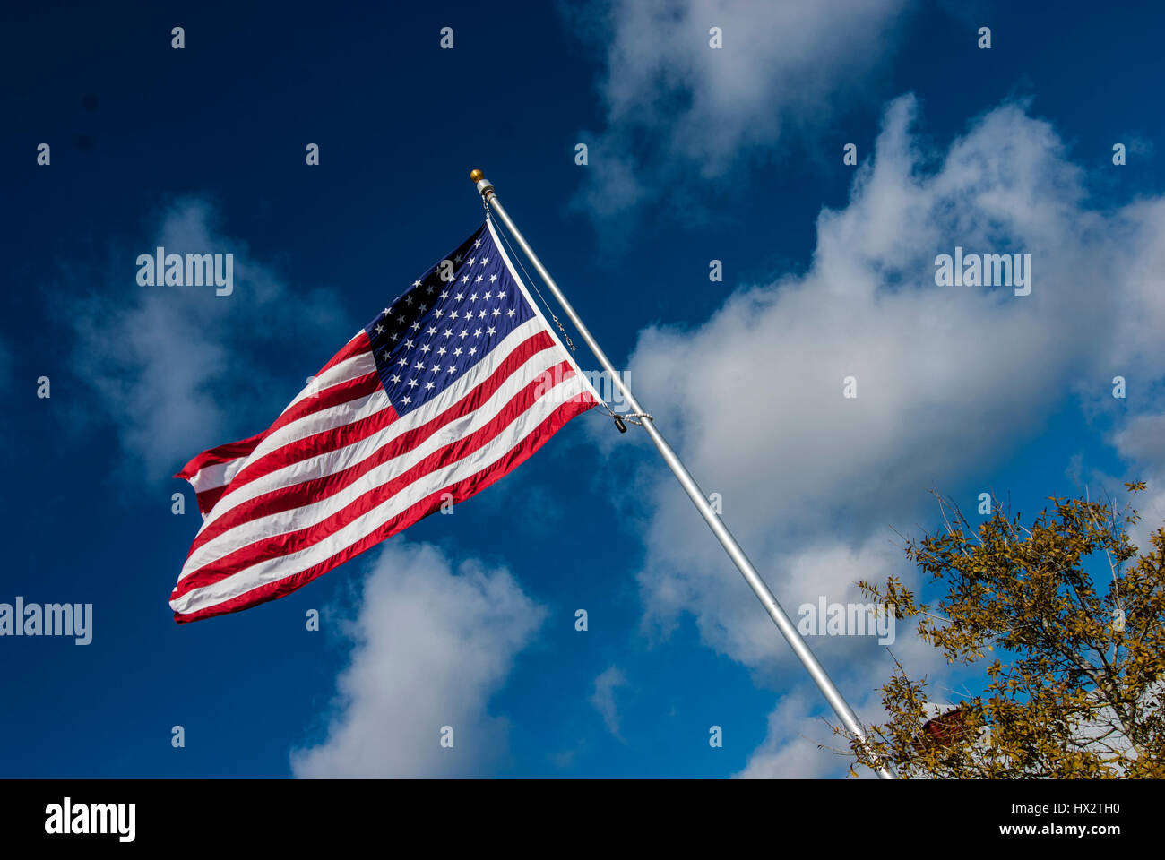 American flag flying on flag pole Stock Photo - Alamy