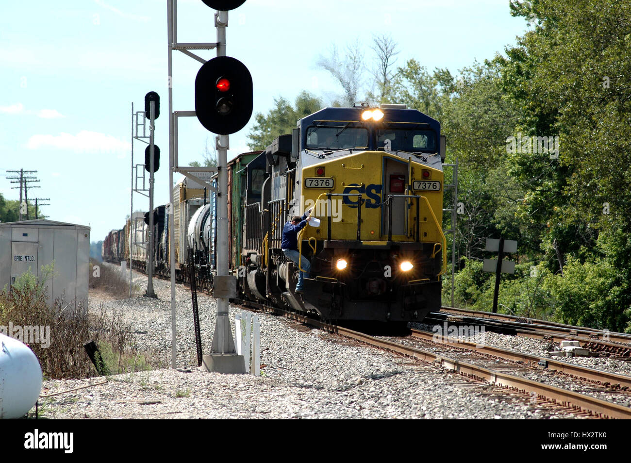 train coming down rail light on Stock Photo - Alamy