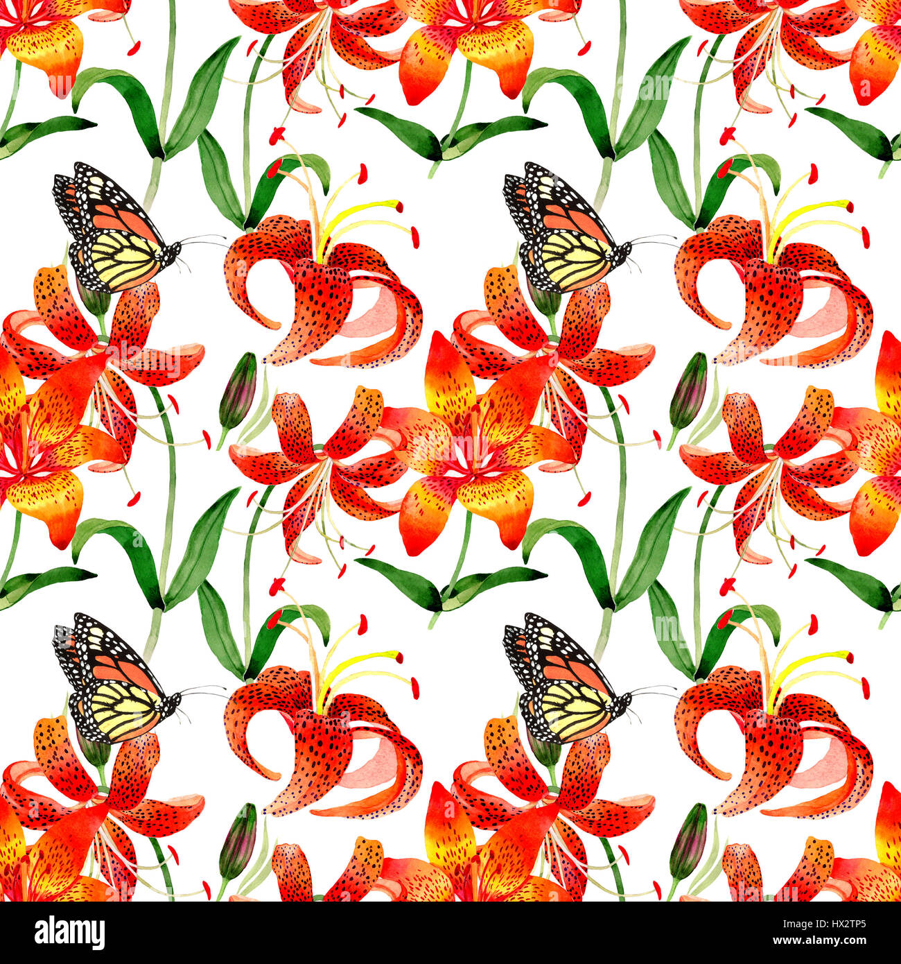 Wildflower leopard lily flower pattern in a watercolor style isolated ...