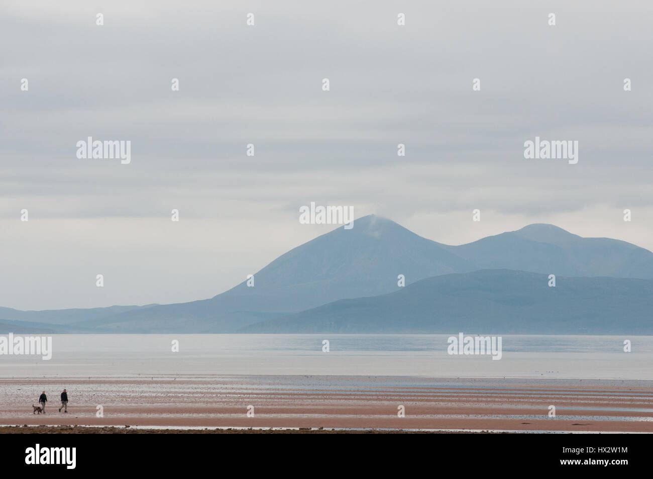 The shell beach at Applecross, Scotland looking across the sea to the ...