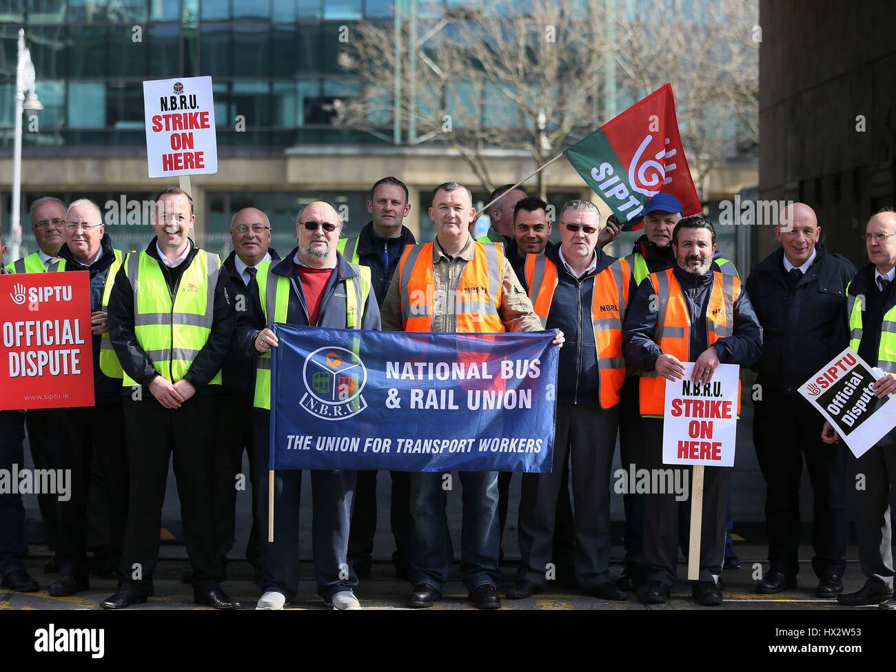 SIPTU trade union workers picket outside Bus Aras in Dublin on the ...