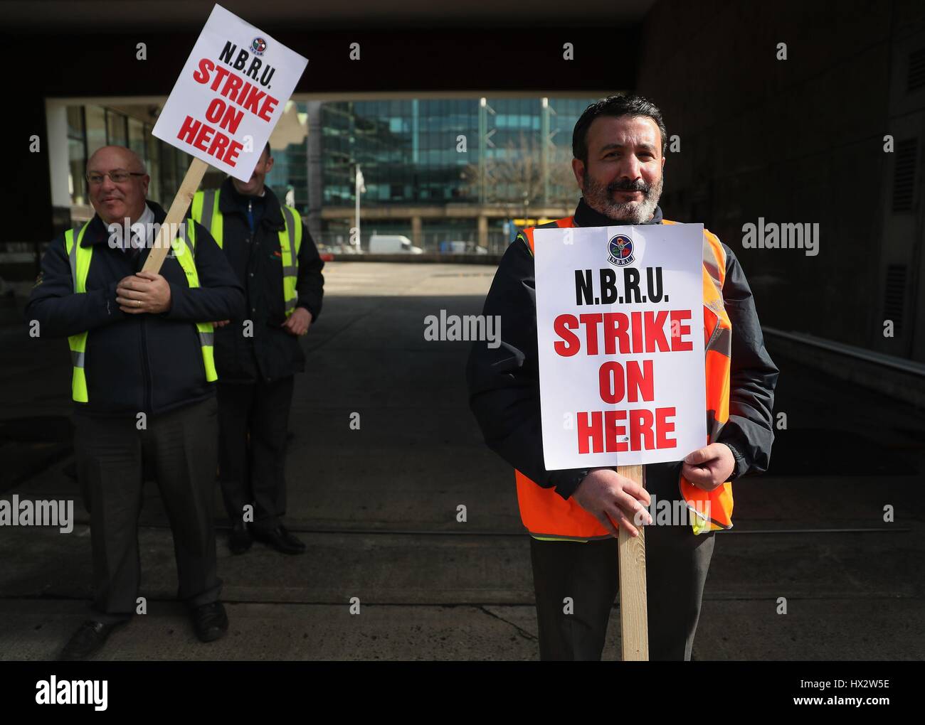 SIPTU trade union workers picket outside Bus Aras in Dublin on the ...