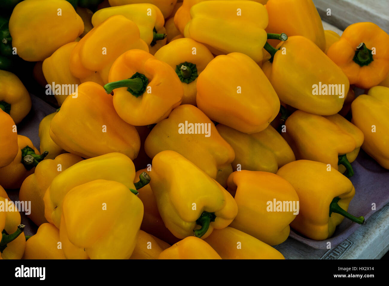 yellow peppers at market Stock Photo - Alamy