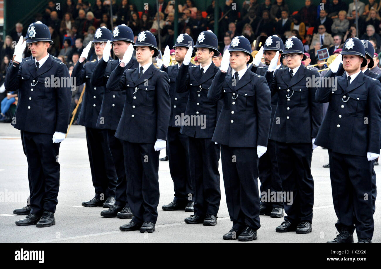 PC recruits salute during their passing out parade at Peel House ...