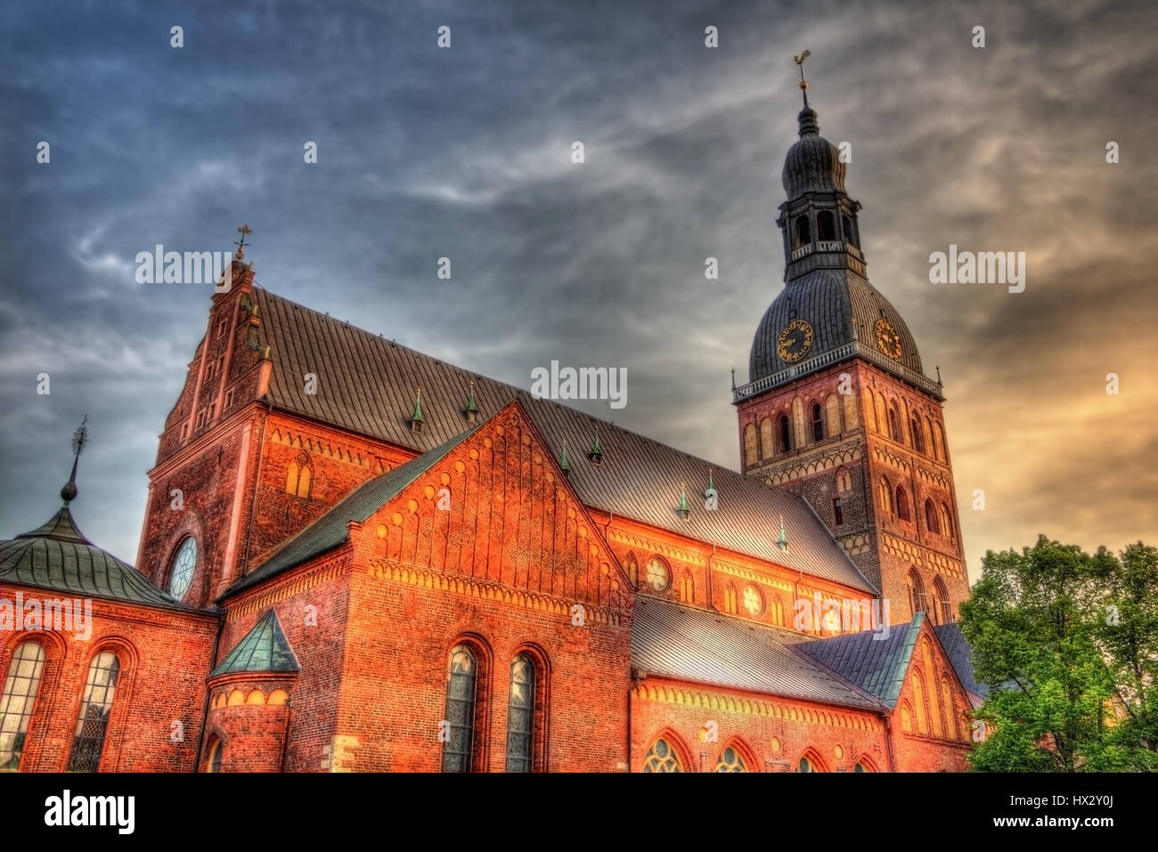 Evening view of Riga Cathedral - Latvia Stock Photo - Alamy