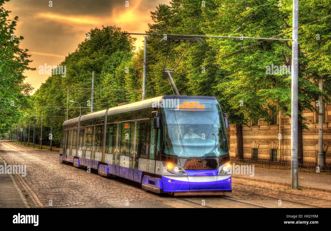 Modern tram in Riga - Latvia Stock Photo - Alamy