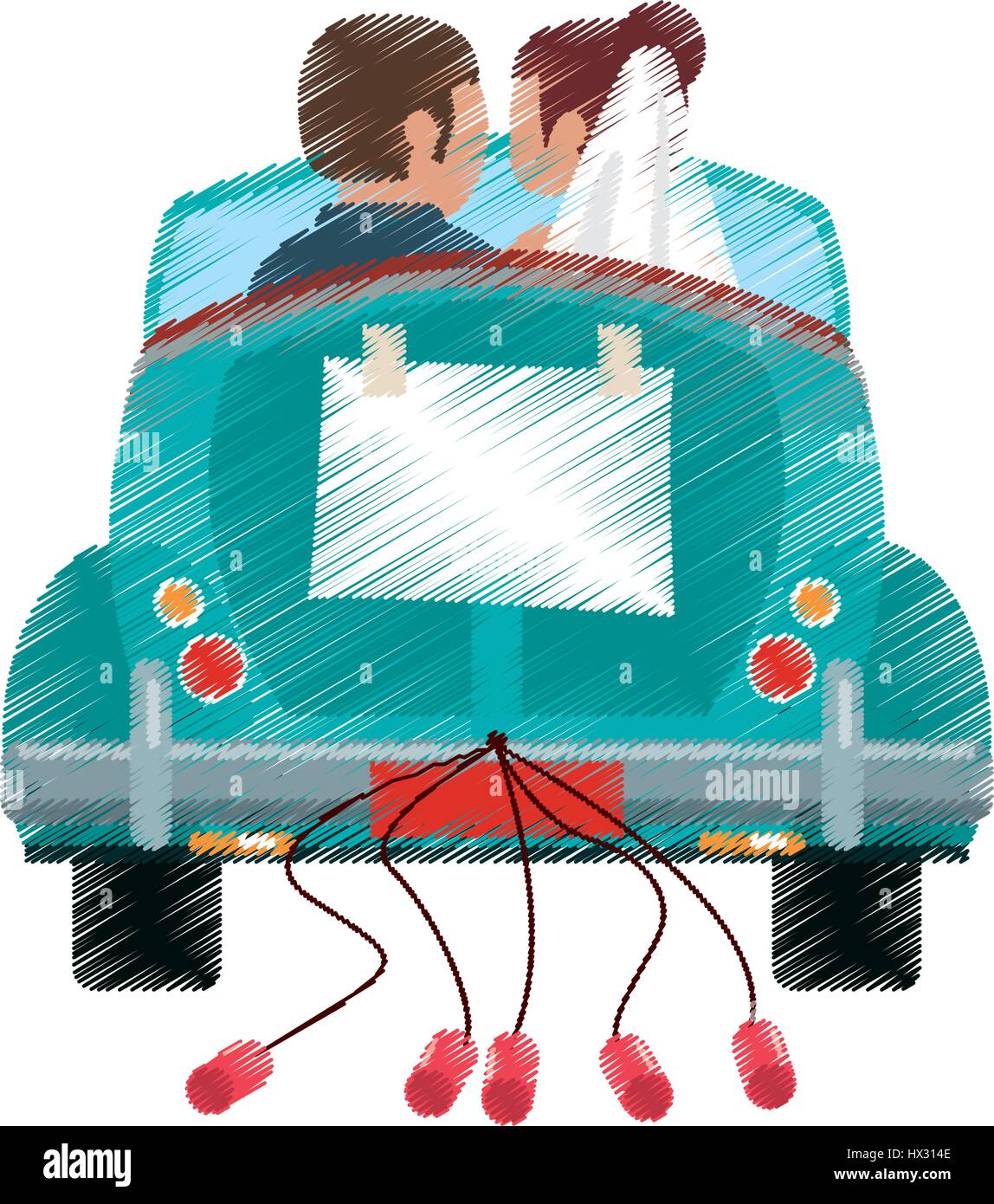 Drawing couple car classic wedding Stock Vector Images - Alamy