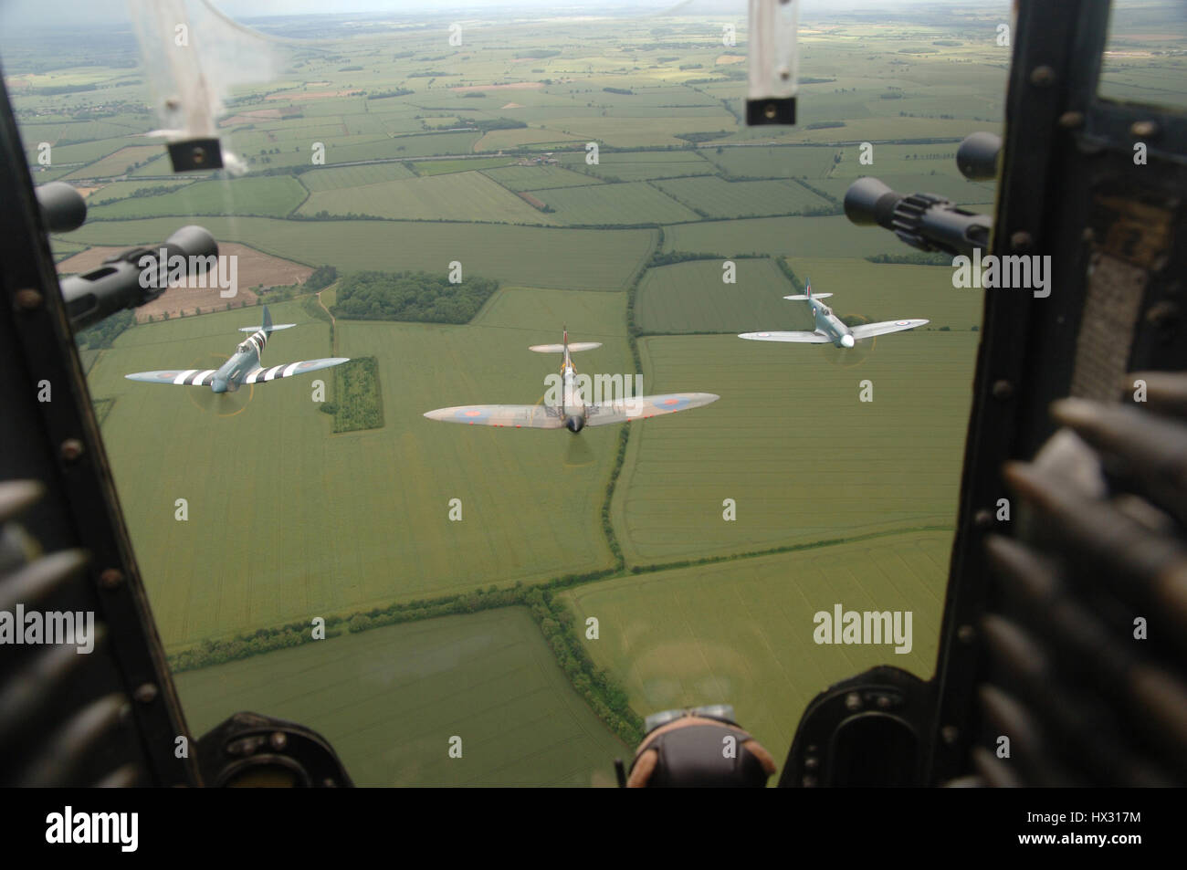 BBMF spitfires and hurricane in formation taken from lancaster bomber ...