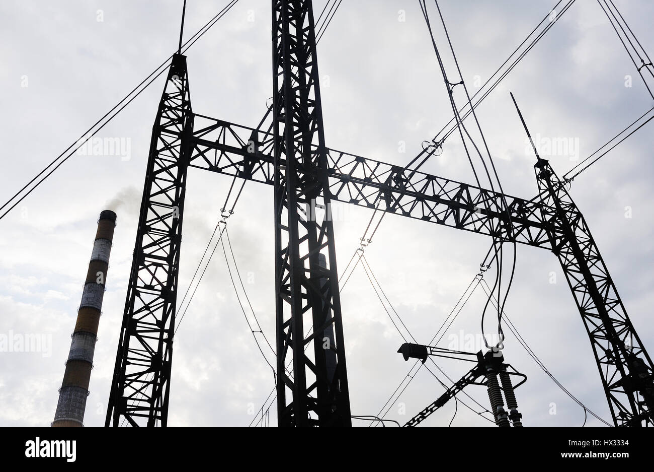 Outdoor switchgear Power.High voltage switch-yard.Power station ...